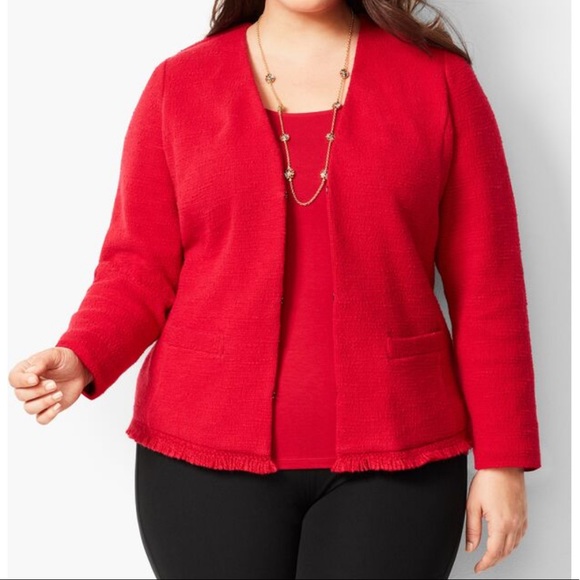 Talbots | Jackets & Coats | Talbots Red Fringe Trim Sweater Jacket ...